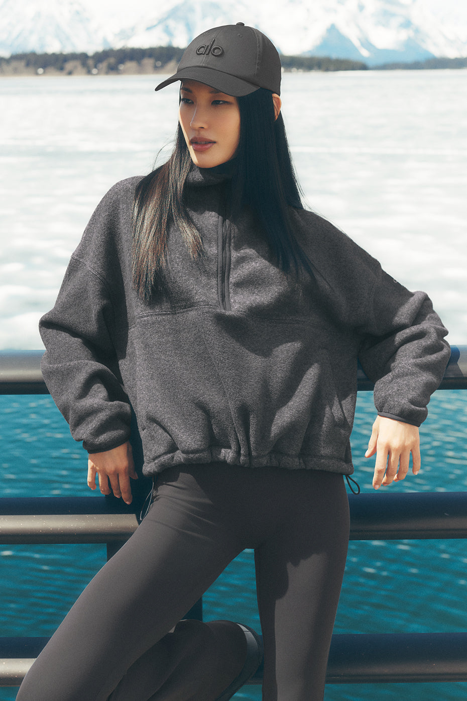 Alo Yoga Polar Fleece Retreat Cover Up Sweatshirt - Dark Heather